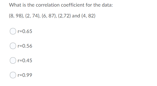 Solved What is the correlation coefficient for the data: (8, | Chegg.com