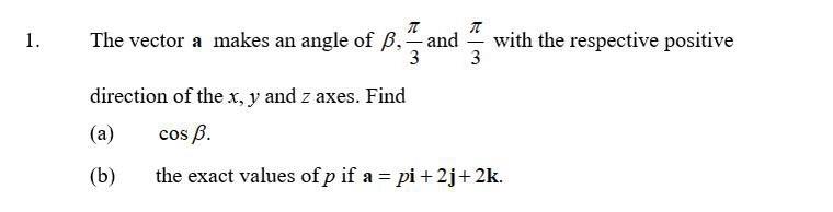 Solved The vector a makes an angle of β,3π and 3π with the | Chegg.com