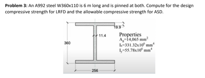 Solved Problem 3: An A992 steel W360x110 is 6 m long and is | Chegg.com