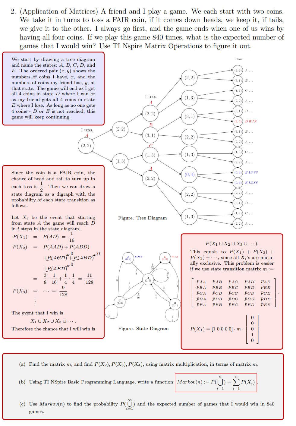 2. (Application of Matrices) A friend and I play a | Chegg.com