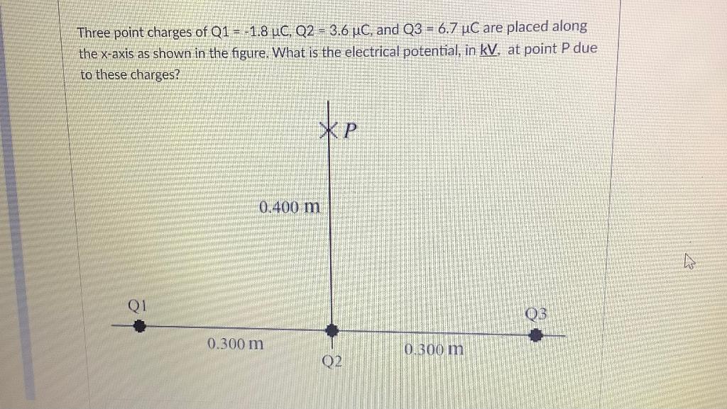 Solved Three point charges of Q1 = -1.8 uc, Q2 = 3.6 uC, and | Chegg.com