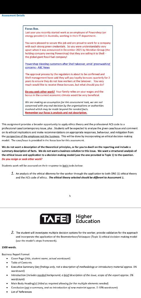 Assessment Details Focus Box Last year you recently | Chegg.com