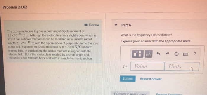 Solved Problem 23.62 Review Part A The ozone molecule Og has | Chegg.com