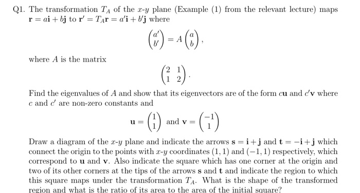 Solved The transformation T_A of the x-y plane (Example (1) | Chegg.com