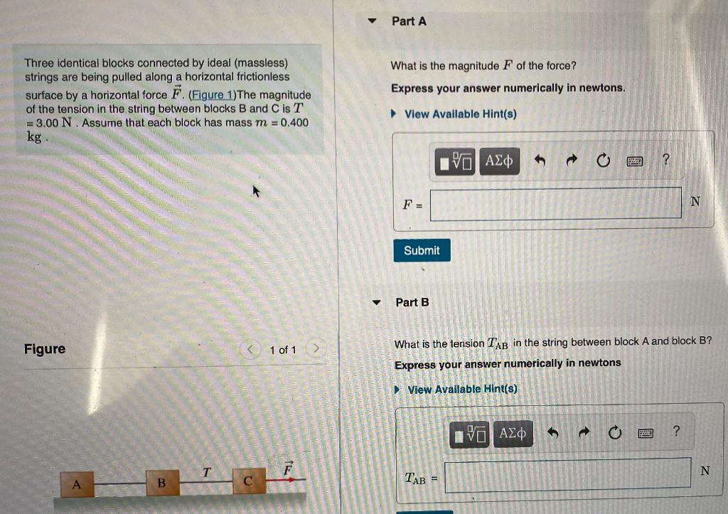 Solved Part A Three identical blocks connected by ideal | Chegg.com