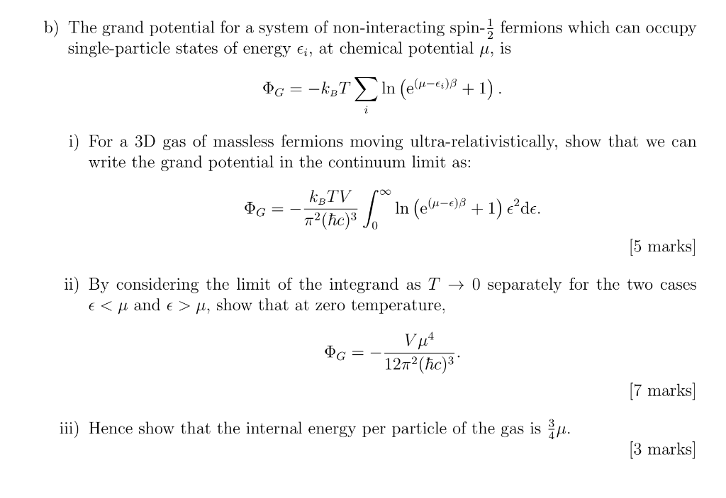 Solved b) The grand potential for a system of | Chegg.com