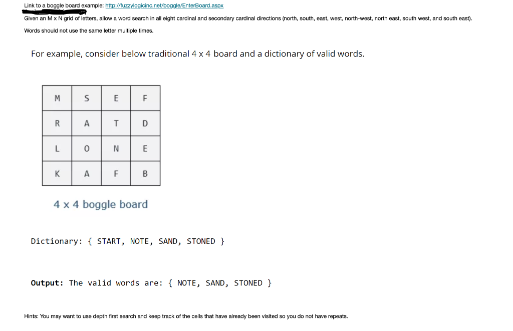 Link to a boggle board example: | Chegg.com