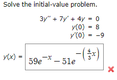 Solved Solve the initial value problem: 3y'' + 7y' + 4y = | Chegg.com