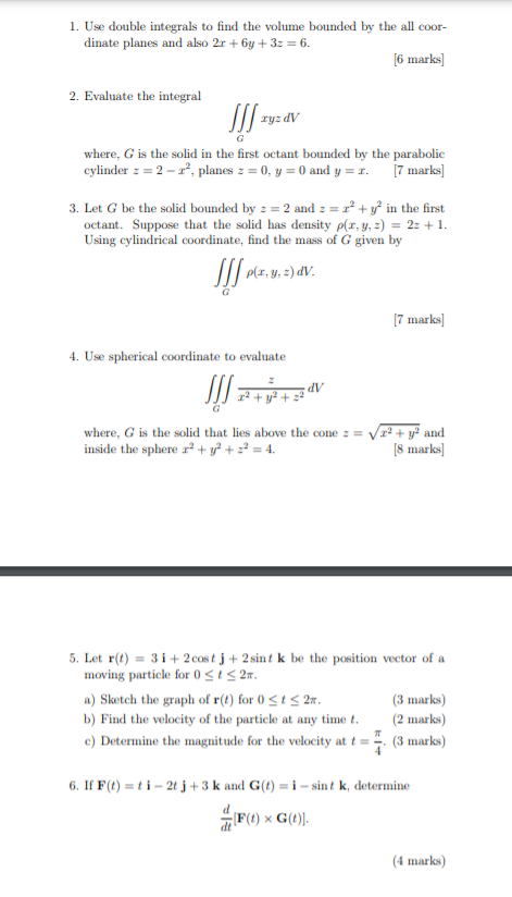 Solved 1. Use double integrals to find the volume bounded by | Chegg.com