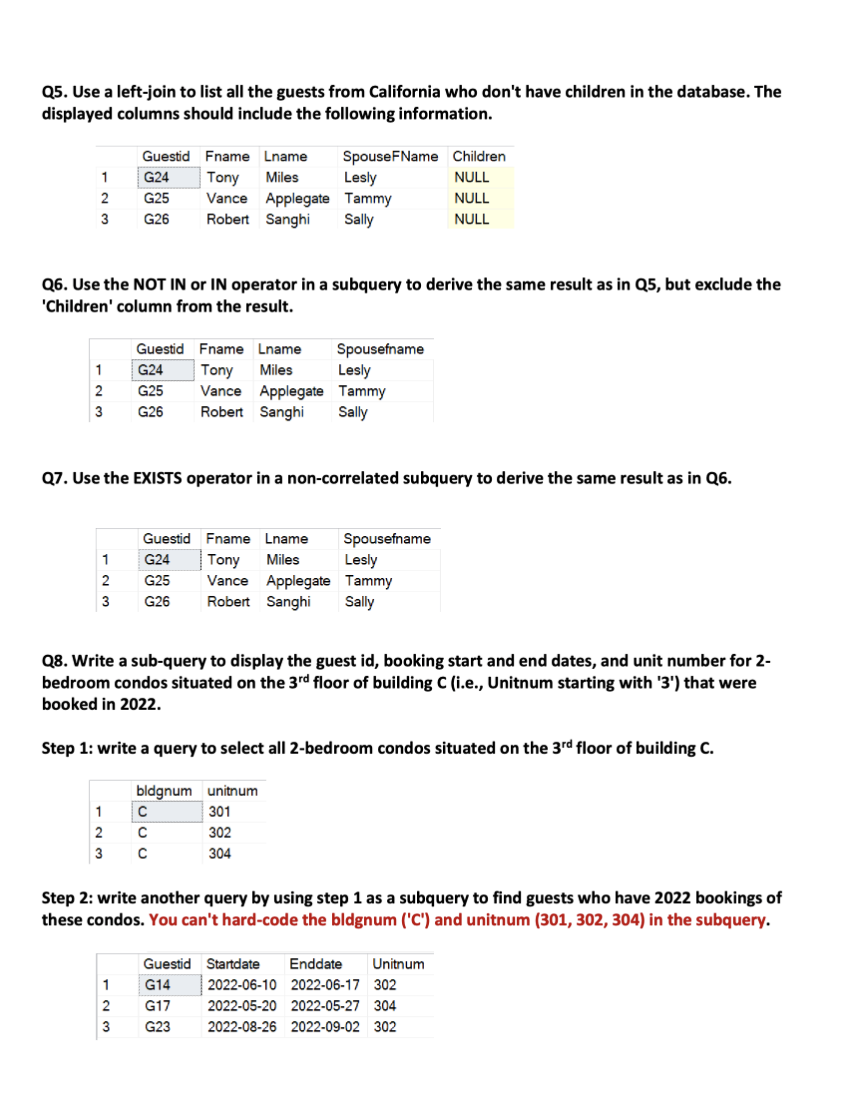 Solved Q5. ﻿Use a left-join to list all the guests from | Chegg.com