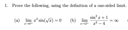Solved 1. Prove the following, using the definition of a | Chegg.com