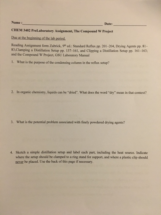 Solved Name : CHEM 3402 PreLaboratory Assignment, The | Chegg.com