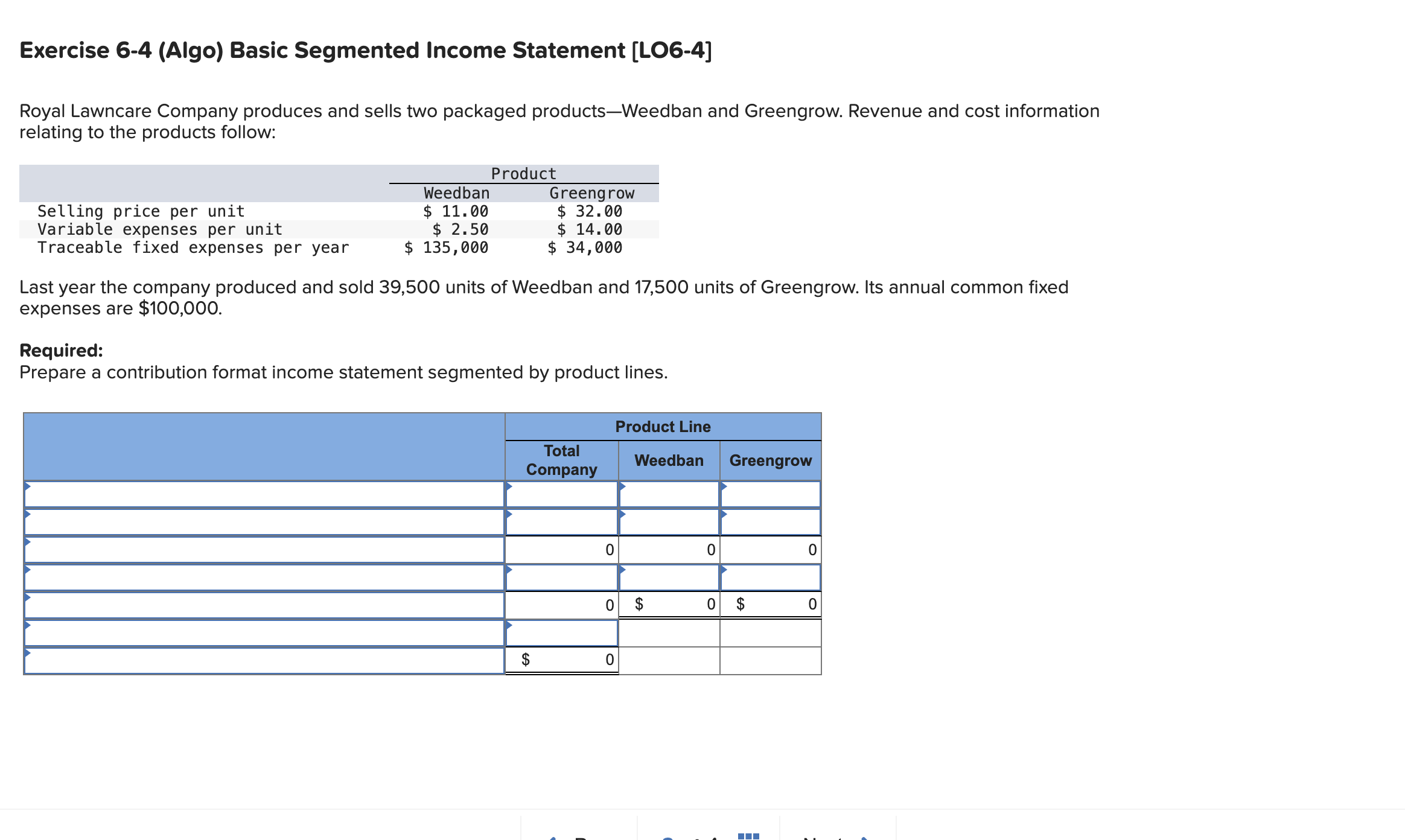 Solved Exercise 6-4 (Algo) ﻿Basic Segmented Income Statement | Chegg.com