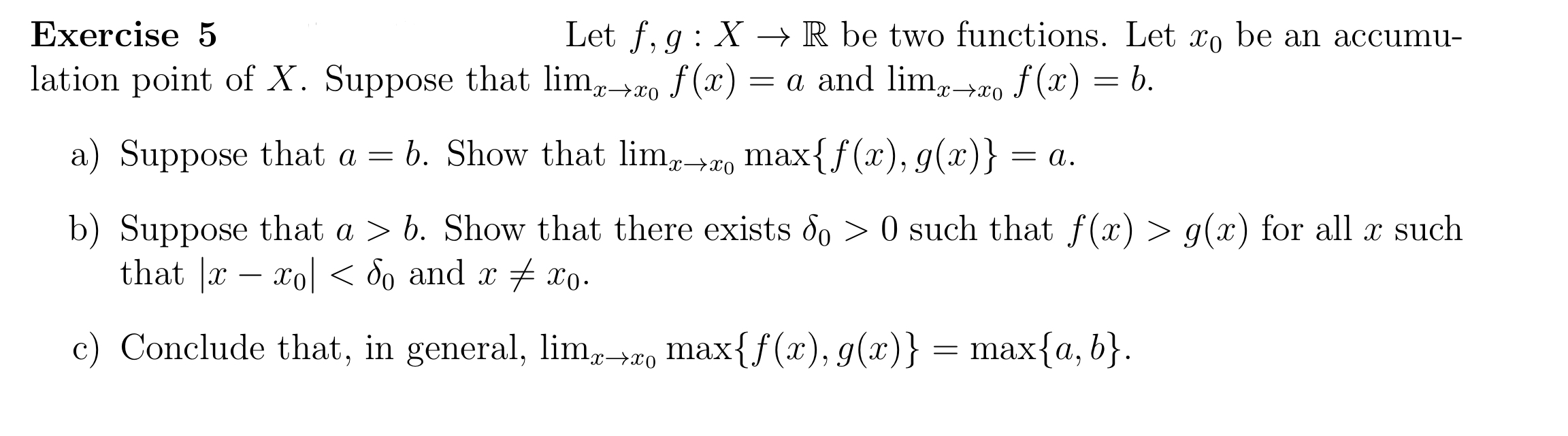 Solved Exercise 5 Let f,g:X→R be two functions. Let x0 be an | Chegg.com