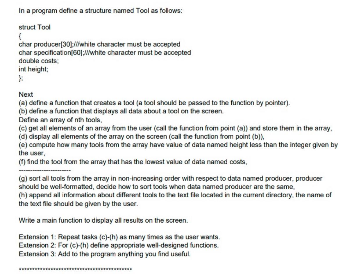 Solved In a program define a structure named Tool as | Chegg.com