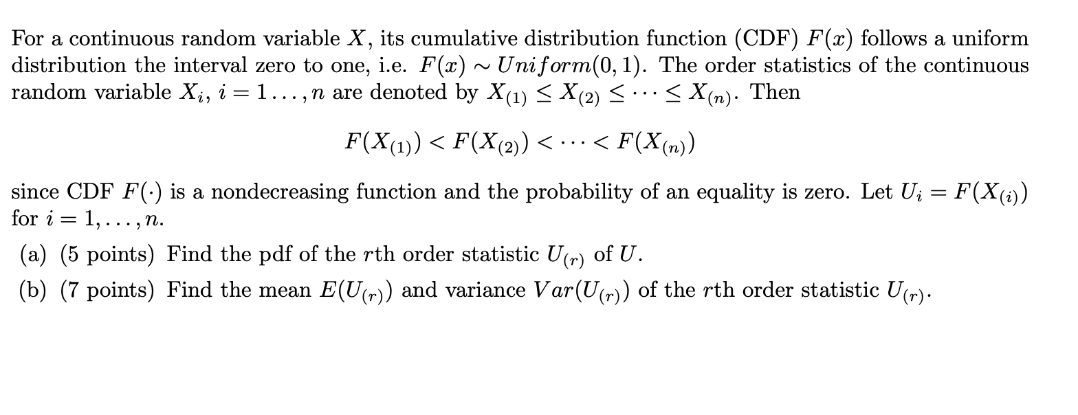 For a continuous random variable X, its cumulative | Chegg.com