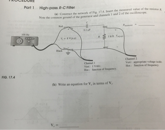 Solved RCEDURE Part 1 High-pass R-C Filter (a) Construct the | Chegg.com