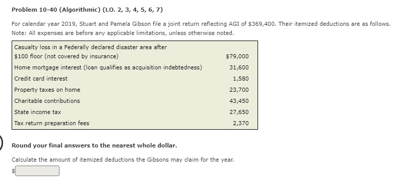 Solved Problem 10-40 (Algorithmic) (LO. 2, 3, 4, 5, 6, 7) | Chegg.com