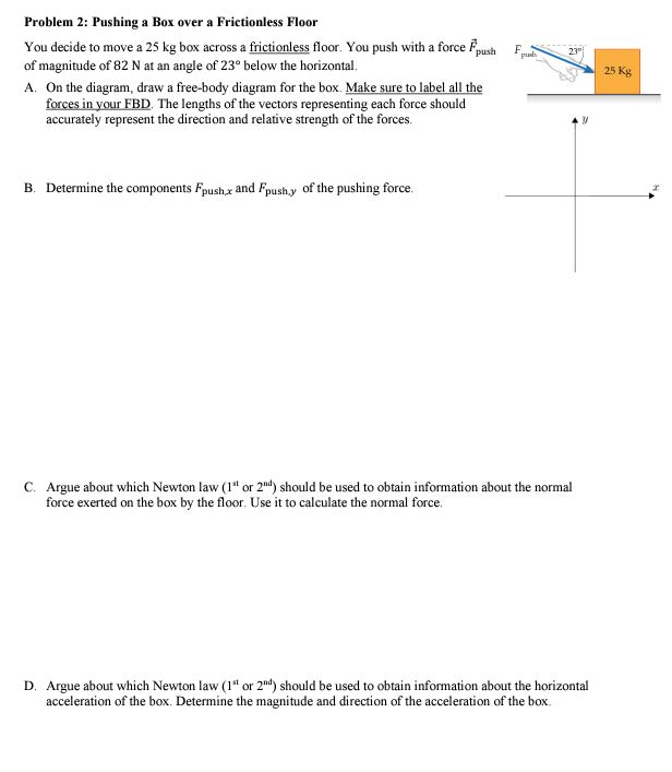 Solved Problem 2: Pushing a Box over a Frictionless FloorYou | Chegg.com