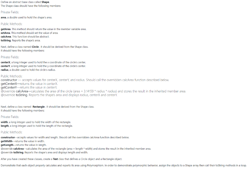 Solved Define An Abstract Base Class Called Shape The Shape Chegg