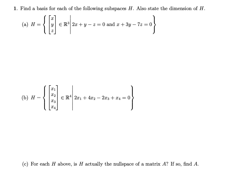 Solved 1. Find a basis for each of the following subspaces | Chegg.com