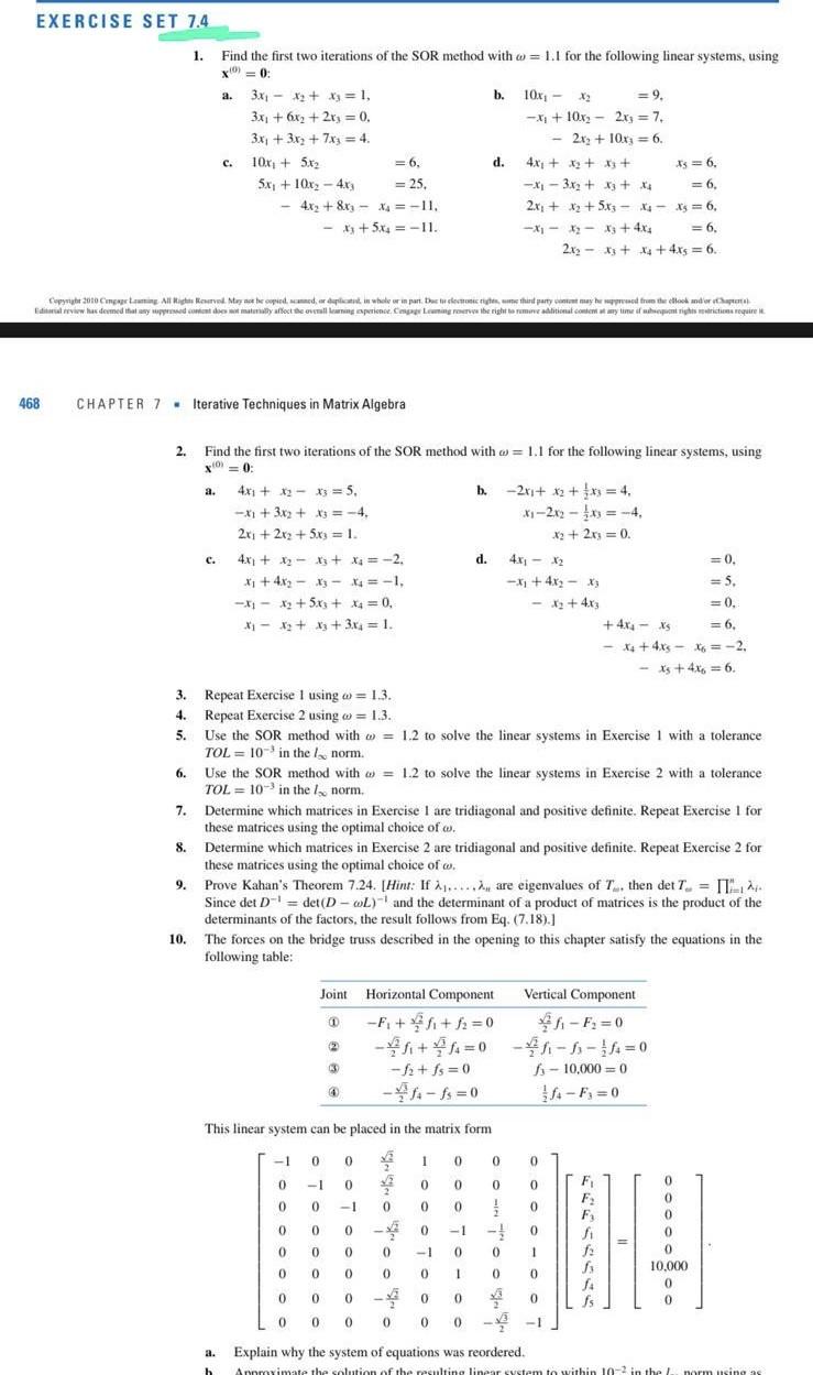 Solved EXERCISE SET 7.4 1. , Find the first two iterations | Chegg.com
