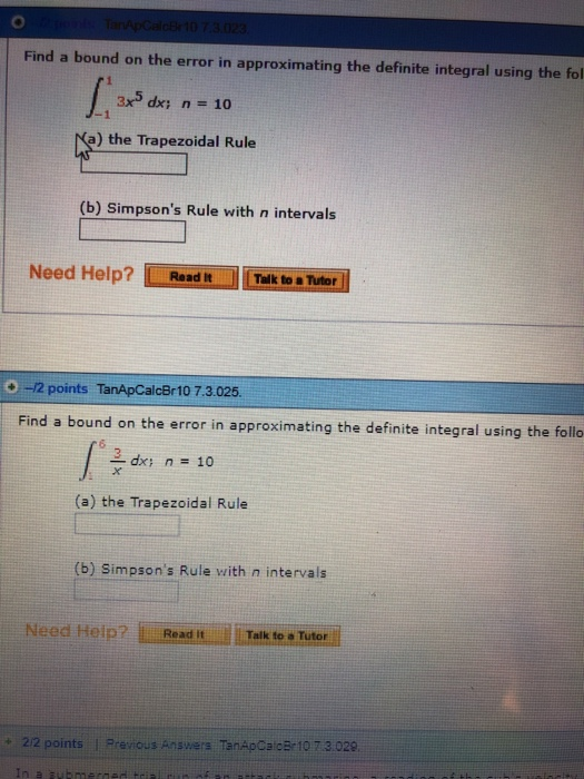 Solved Find a bound on the error in approximating the | Chegg.com