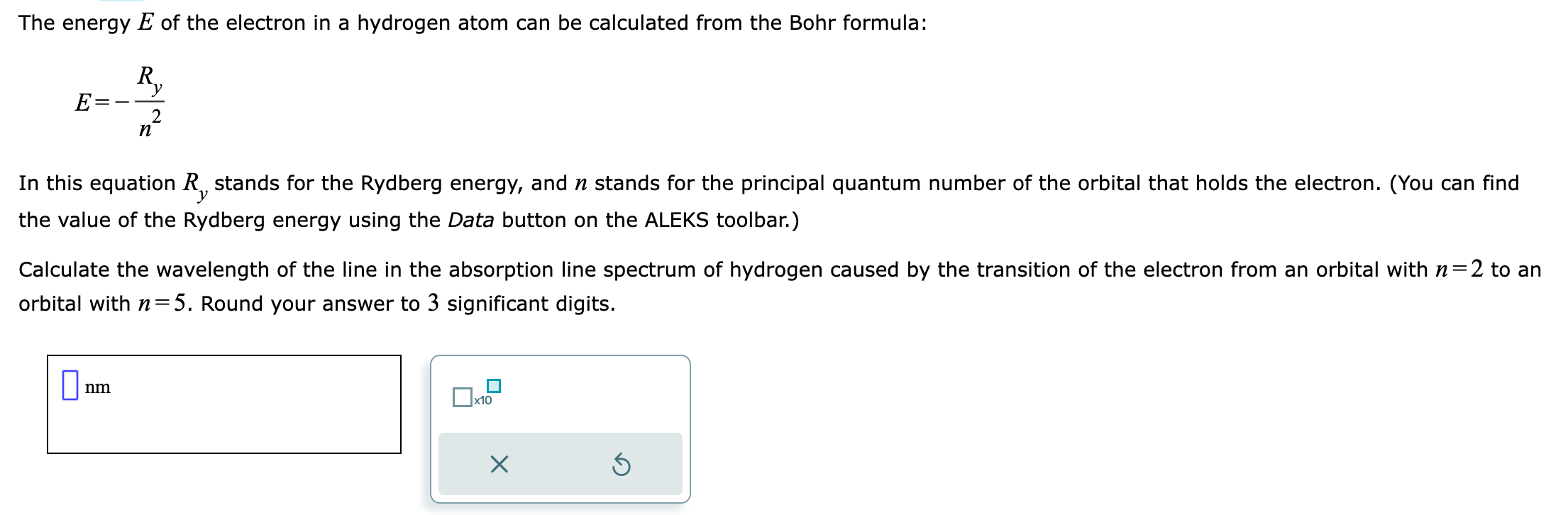 Solved E=−n2Ry In this equation Ry stands for the Rydberg | Chegg.com