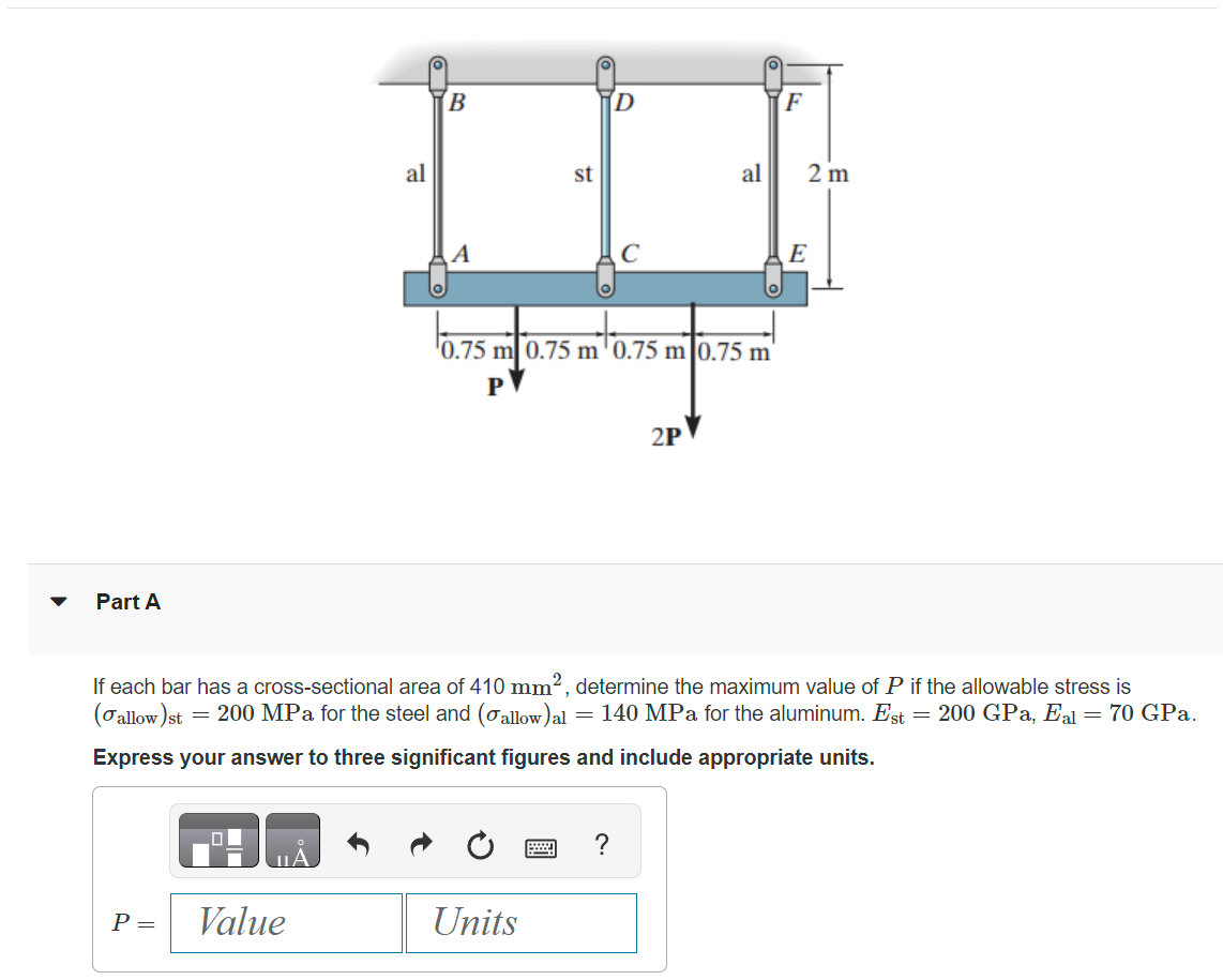 Solved If each bar has a cross-sectional area of 410 mm2, | Chegg.com Solved If each bar has a cross-sectional area of 410 mm2, | Chegg.com