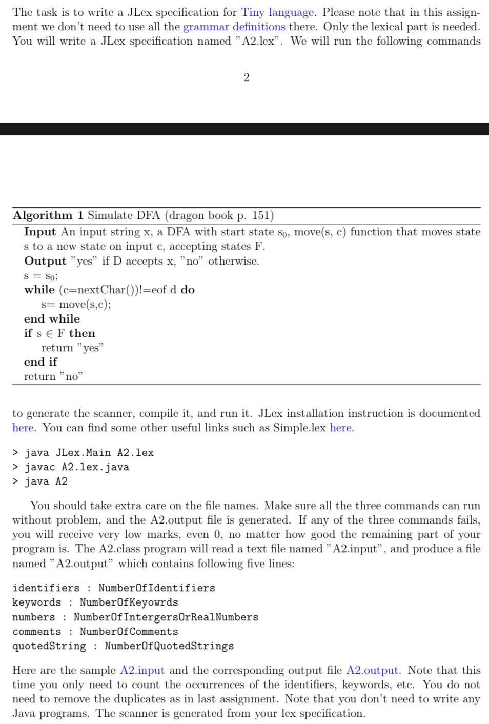 Solved The task is to write a JLex specification for Tiny | Chegg.com