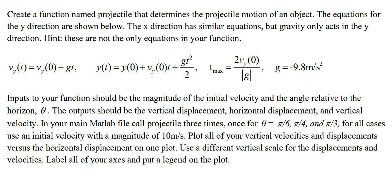 Solved Create a function named projectile that determines | Chegg.com