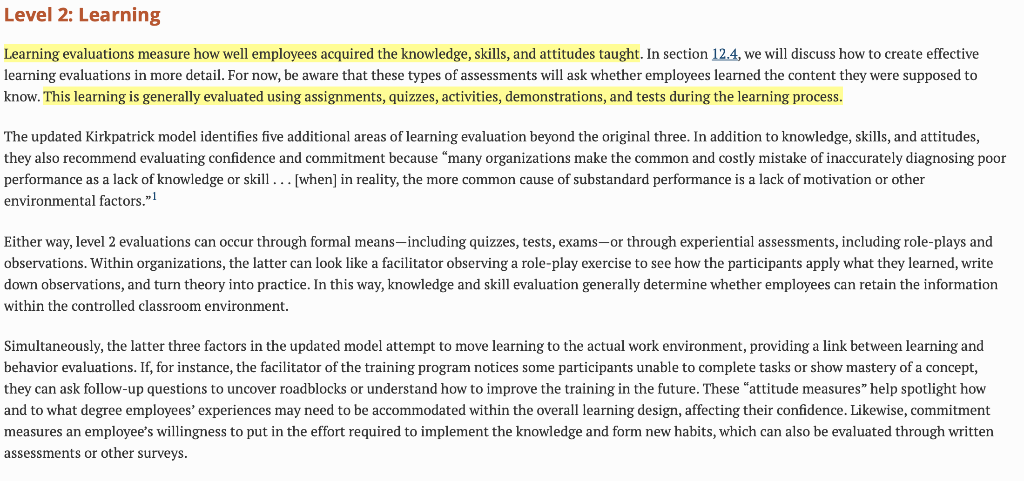 Solved Kirkpatrick's Four Levels Level 1: Reaction Reaction | Chegg.com