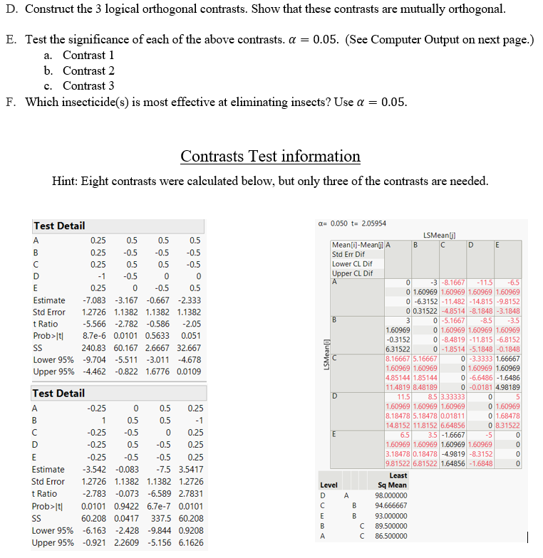 D. Construct the 3 logical orthogonal contrasts. Show | Chegg.com