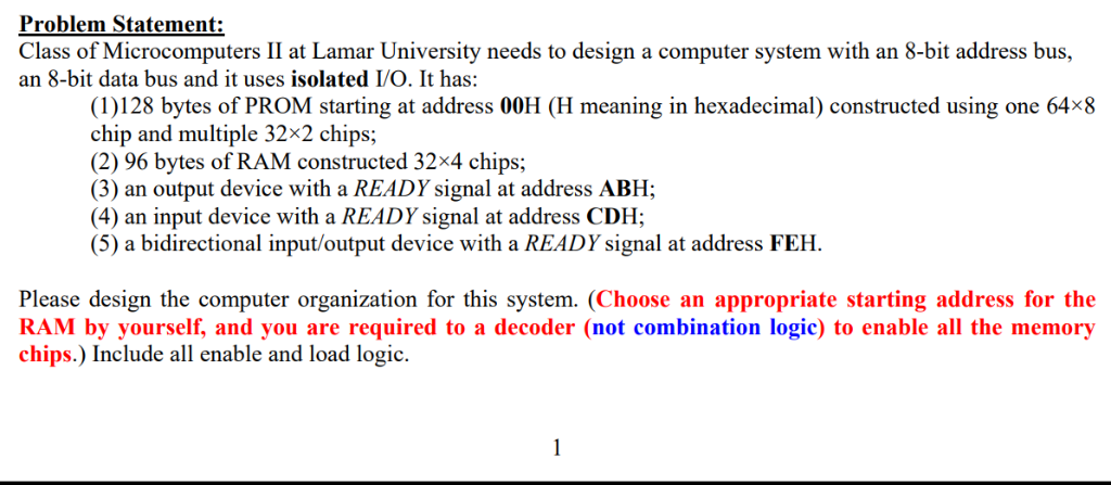 Problem Statement Class Of Microcomputers Ii At Lamar 