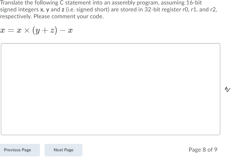 Solved Translate the following C statement into an assembly | Chegg.com