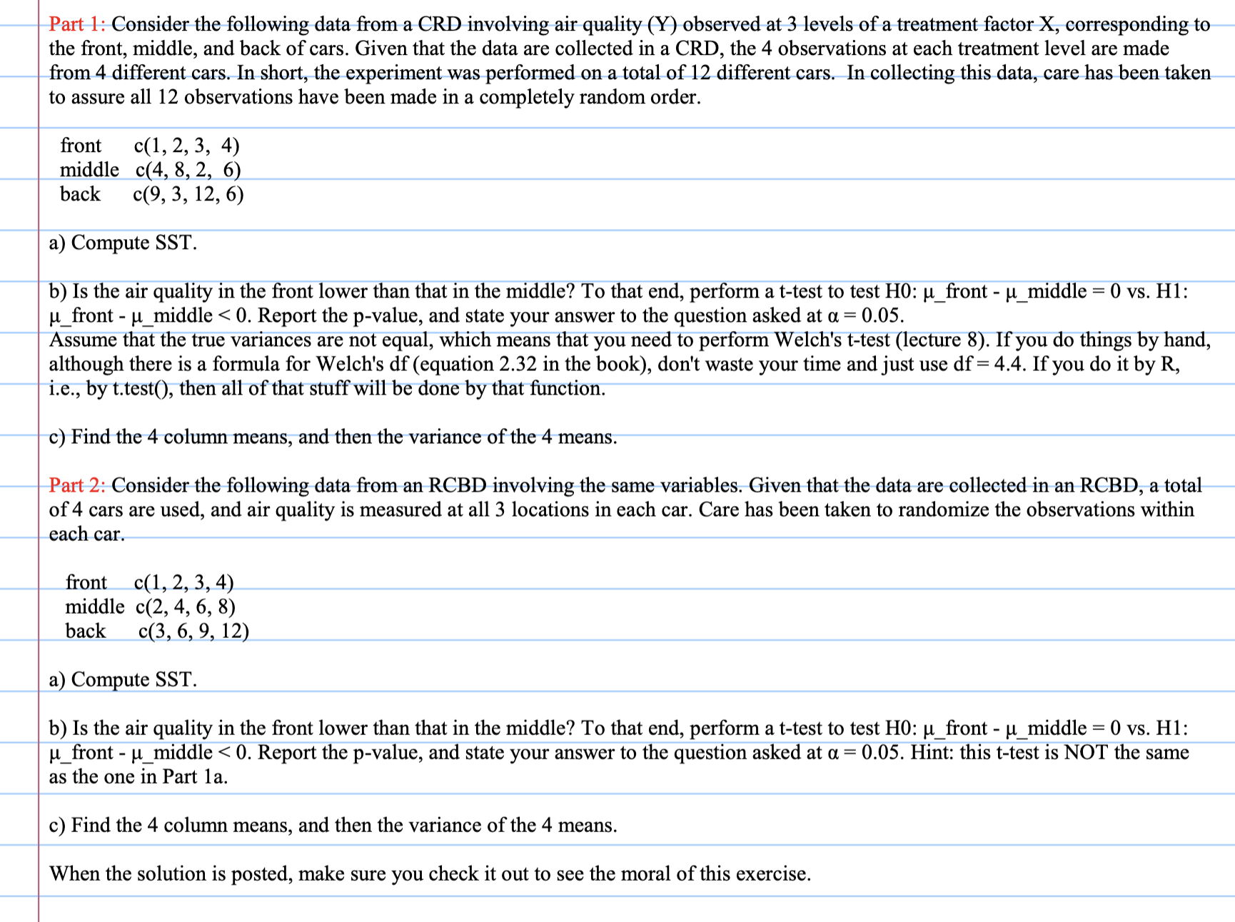 Solved Part 1: Consider the following data from a CRD | Chegg.com