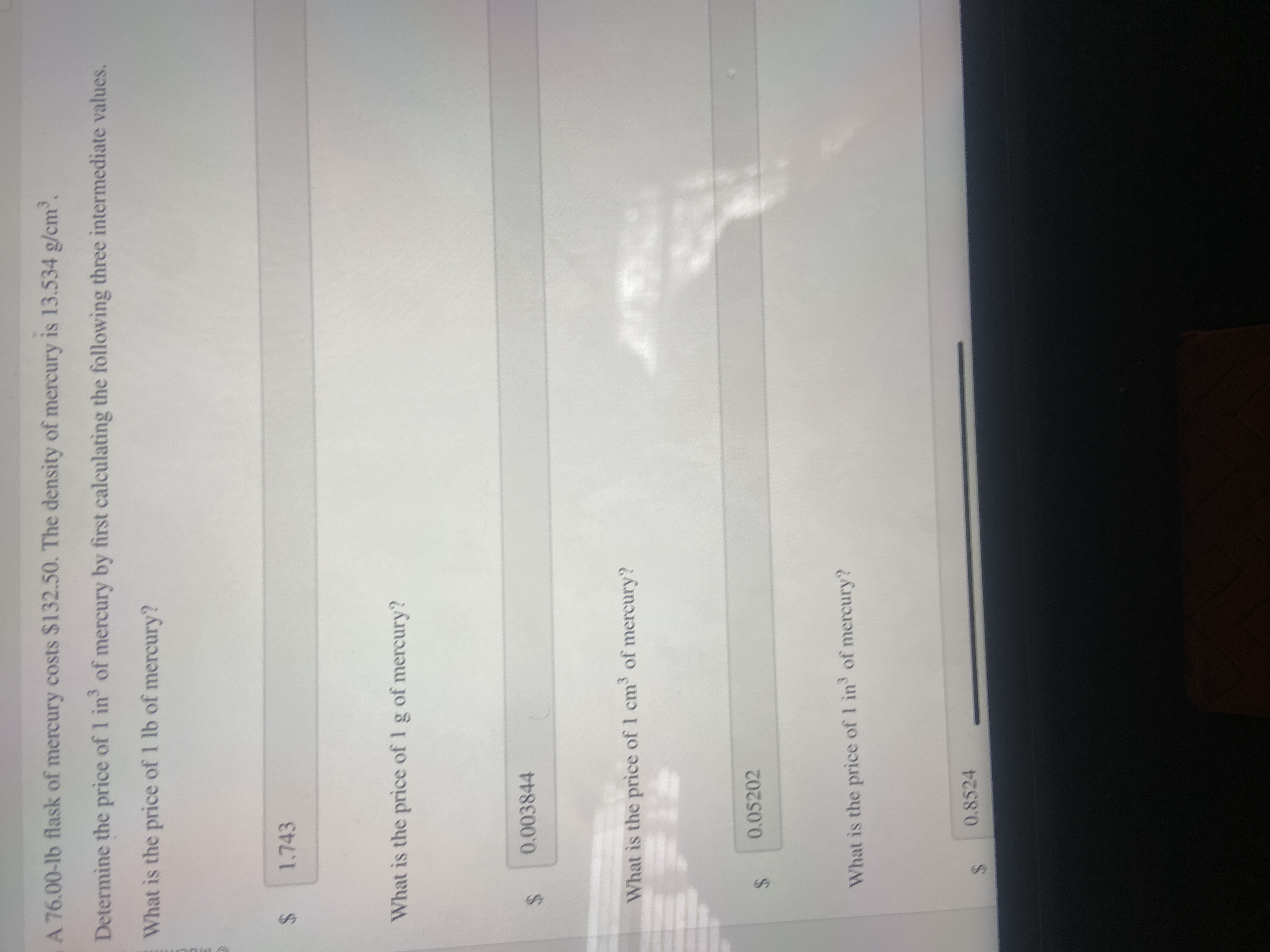 Solved A 76.00-lb flask of mercury costs $132.50. ﻿The | Chegg.com