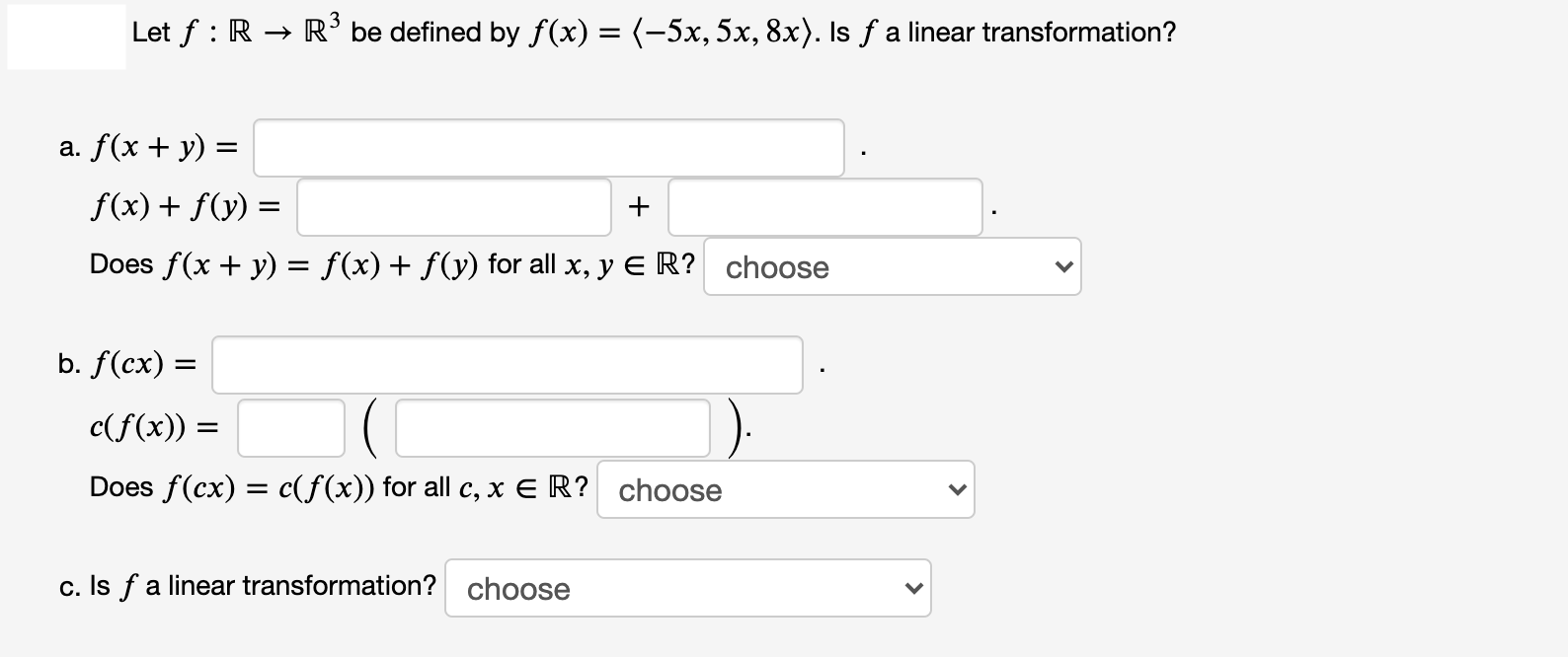 Solved Let f: R → R3 be defined by f(x) = (7x, 8x, 2x – 9). | Chegg.com