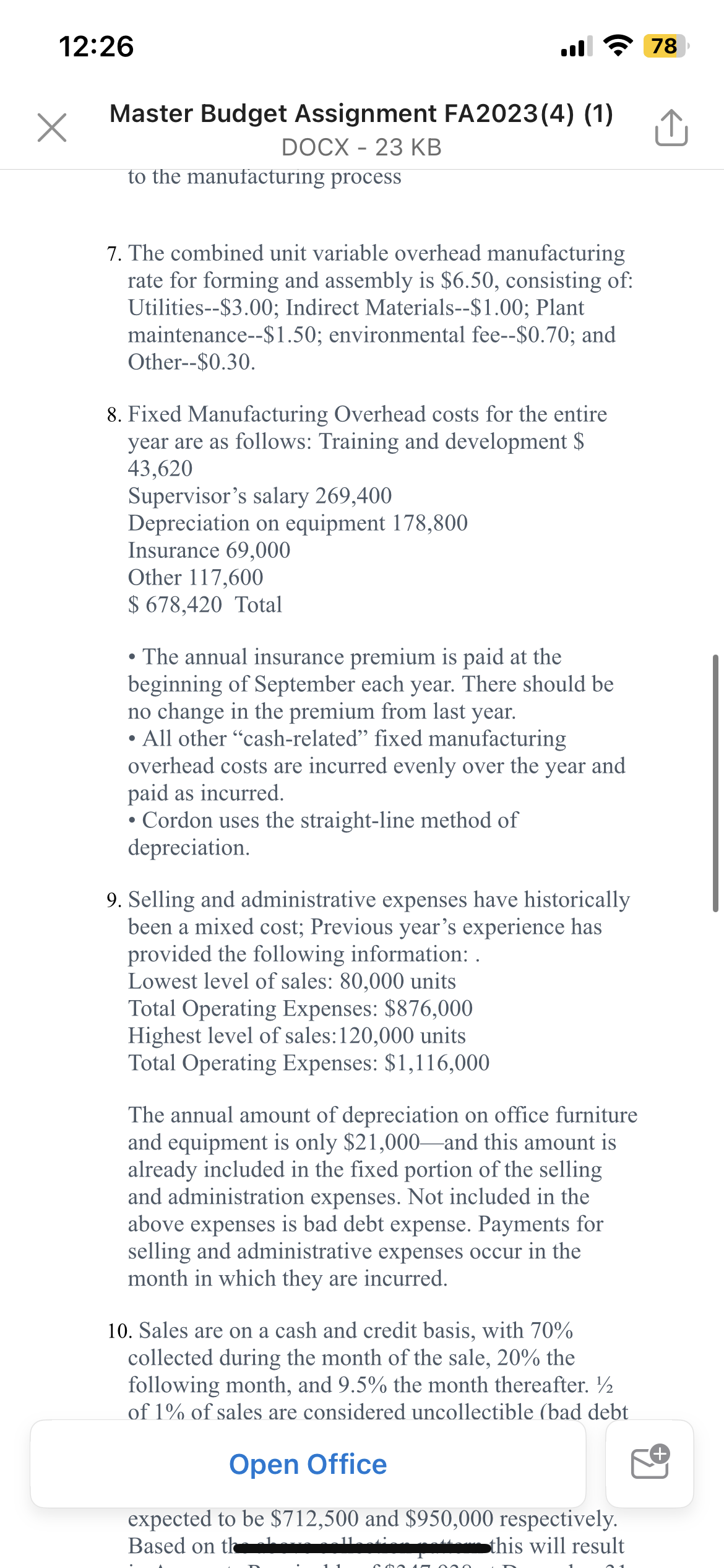 Master Budget Assignment FA2023(4) (1) DOCX - 23 KB | Chegg.com