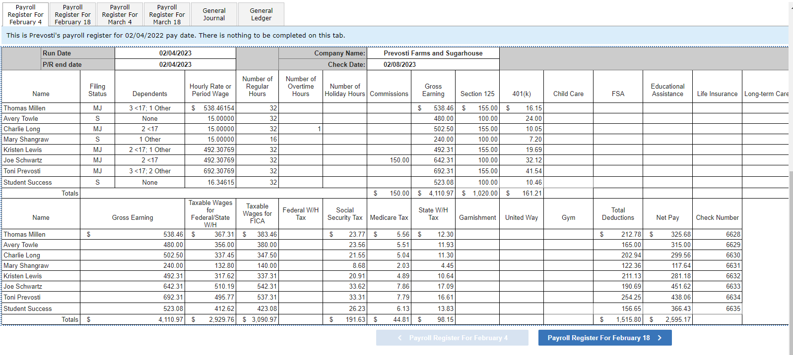 The completed Payroll Register for the February and | Chegg.com