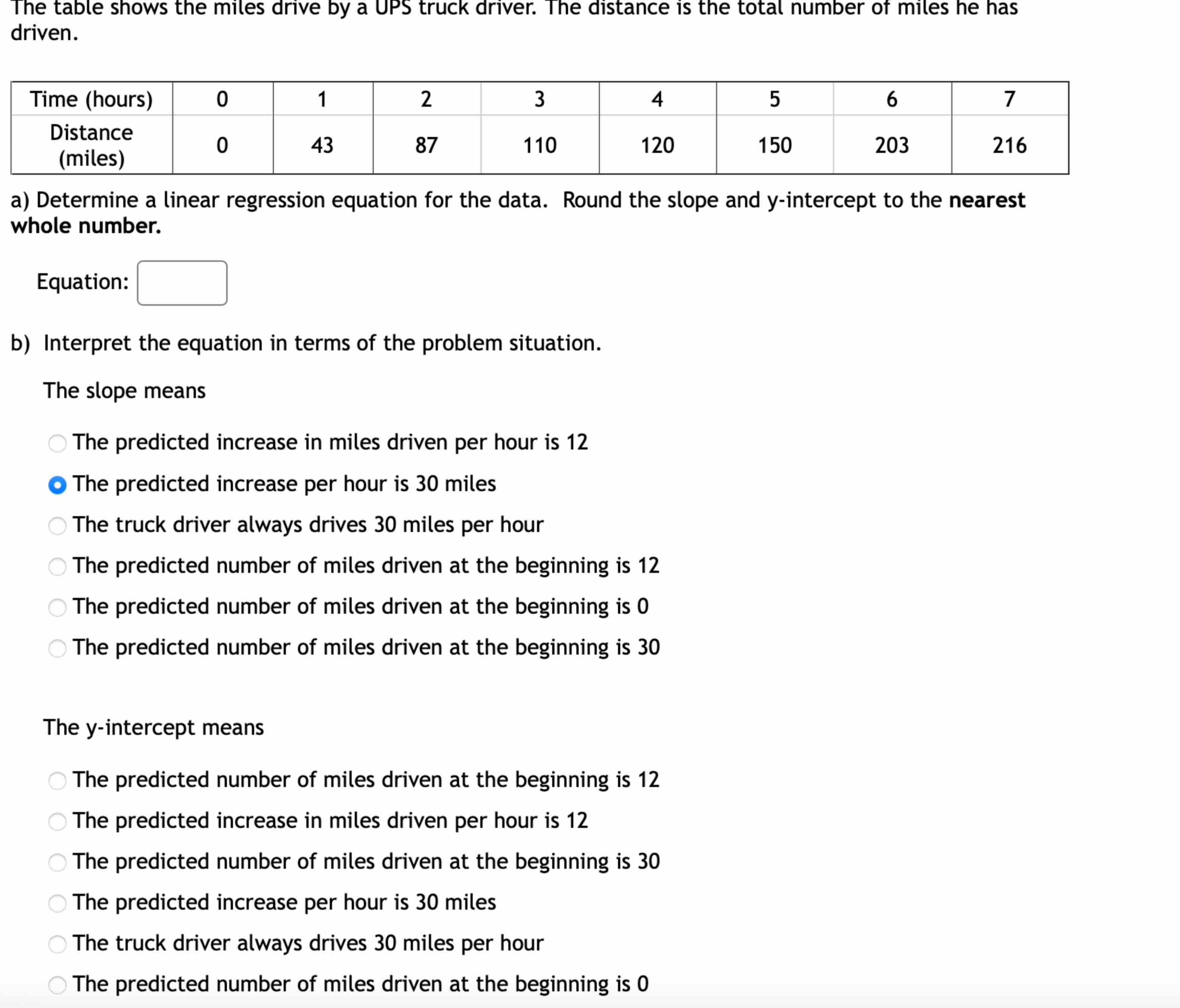 Solved The table shows the miles drive by a UPS truck | Chegg.com