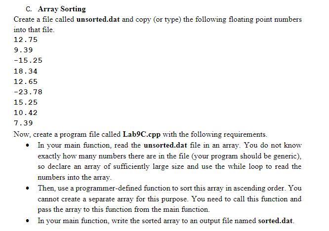 Solved C. Array Sorting Create a file called unsorted.dat | Chegg.com