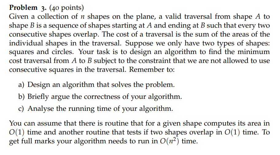 Solved Given a collection of n shapes on the plane, a valid | Chegg.com