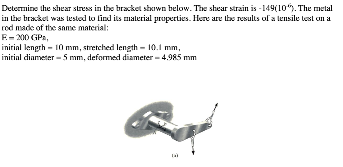 Solved Determine the shear stress in the bracket shown | Chegg.com