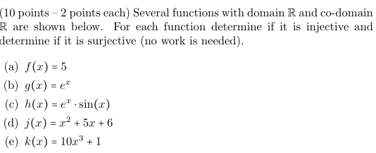 Solved (10 points - 2 points each) Several functions with | Chegg.com