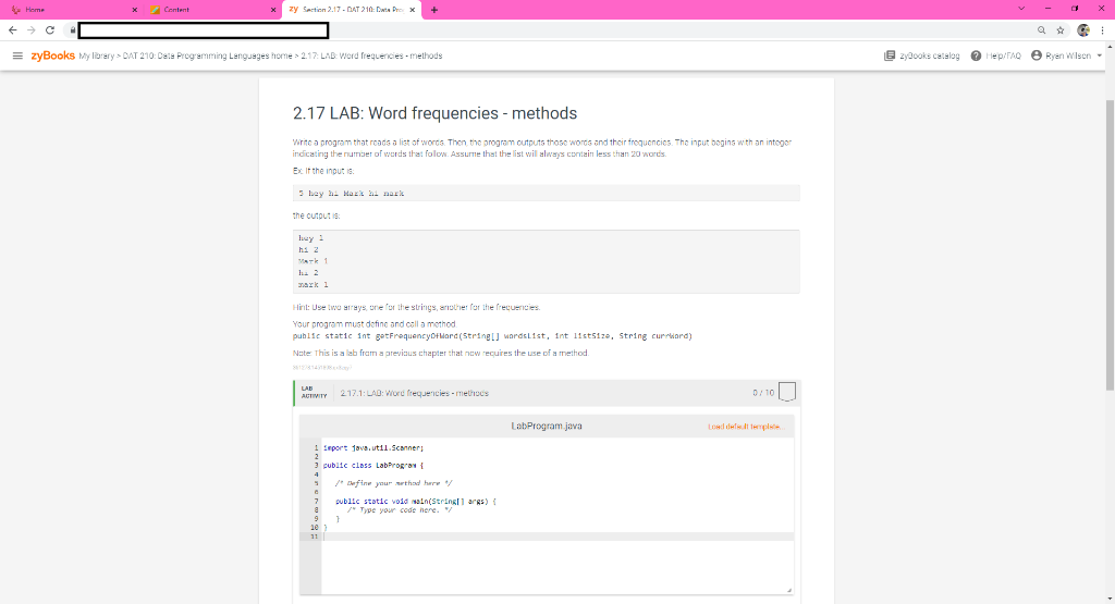 Solved Content zy Section 2.17. DAT 210: Data Pro = zyBooks | Chegg.com