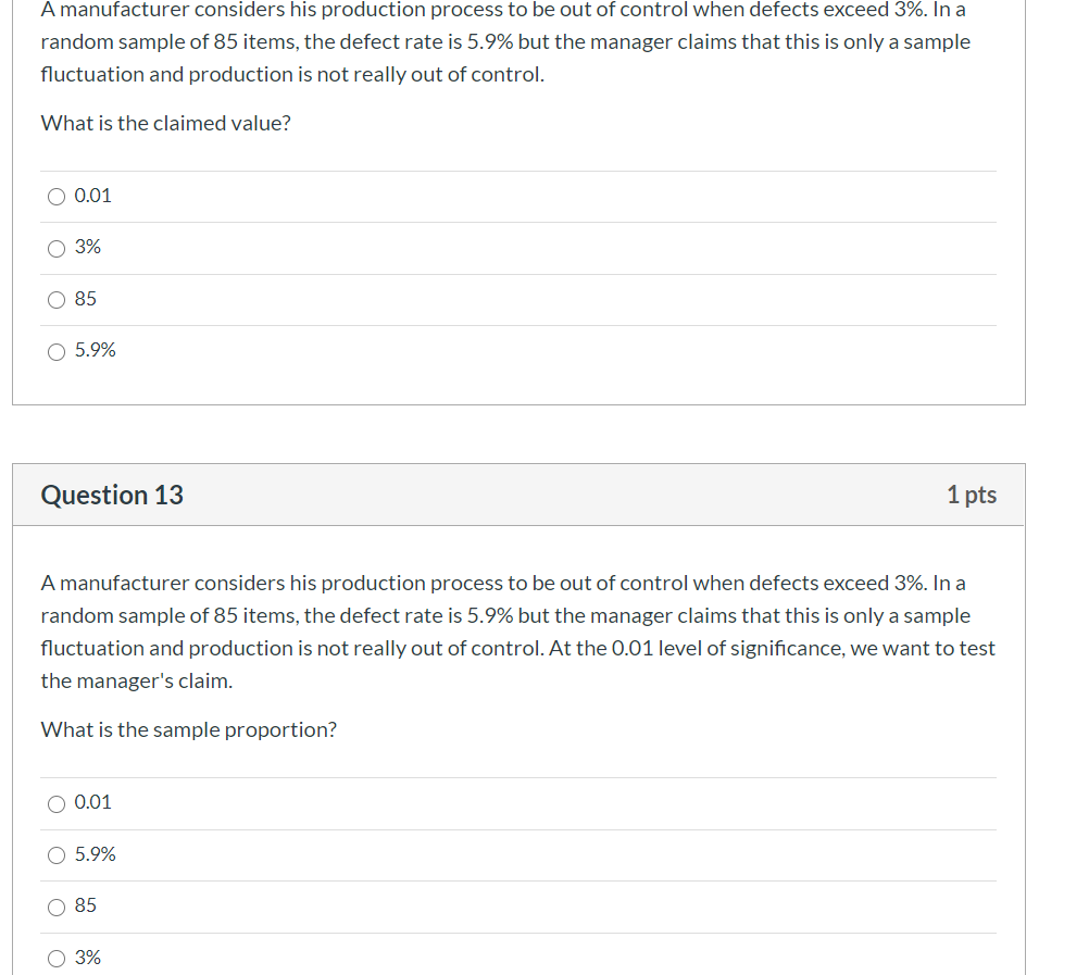 Solved A manufacturer considers his production process to be | Chegg.com