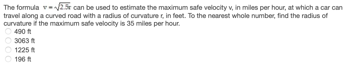 Solved The formula v=2.5r can be used to estimate the | Chegg.com