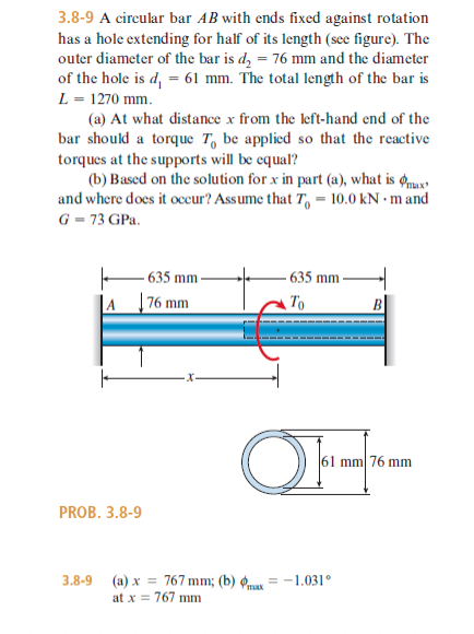 Solved 3.8-9 A circular bar AB with ends fixed against | Chegg.com