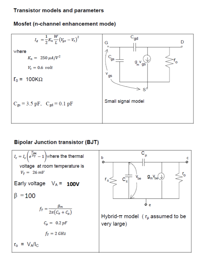 Solved Transistor models and parameters Mosfet (n-channel | Chegg.com